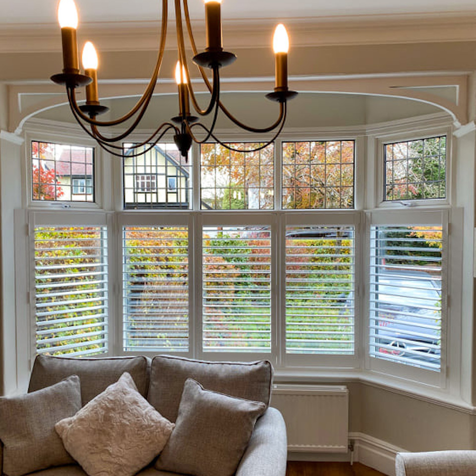 Café Style Three Sided Bay Window Shutters - Absolute